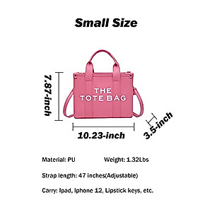 NEGBIU Tote Bags for Women, Leather Mini Tote Bag with Zipper, Shoulder/Crossbody/Handbag（10.2 * 7.8 * 3.5in (Rose Red)
