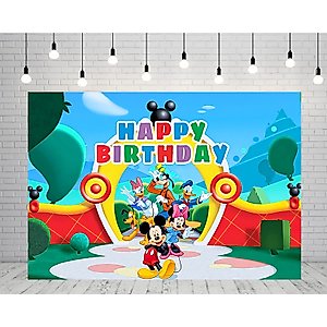 Mickey Mouse Clubhouse Backdrop for Birthday Party Supplies 5x3ft Park Photo Backgrounds Mickey Mouse Clubhouse Theme Baby Shower Banner for Birthday Cake Table Decoration