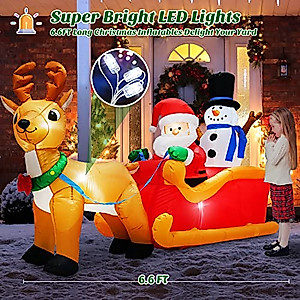 6.6FT Long Christmas Inflatables Santa Claus on Sleigh with Snowman and Reindeer Outdoor Decorations, Giant Blow Up Yard Décor Build in LEDs & Tethers Stakes for Holiday Xmas Indoor Patio Lawn