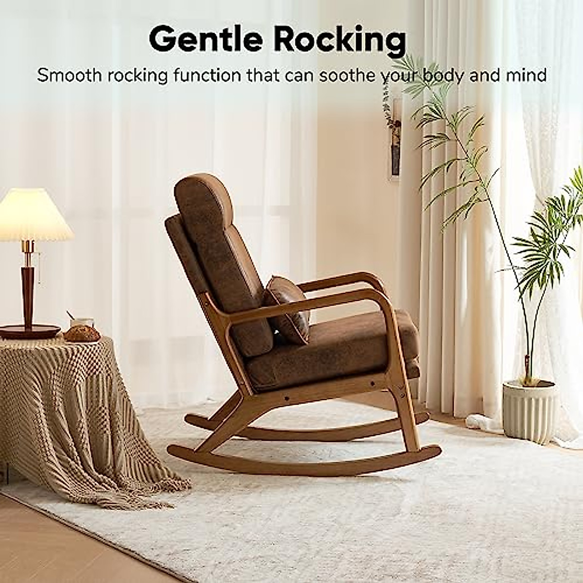 JOYBASE Rocking Chair, Nursery Glider Rocker Chair, Nursing Rocking Accent Chair, Modern Comfy Lounge Armchair with High Backrest for Indoor, Living Room, Bedroom, Nursery (Orange, Bronzing Cloth)
