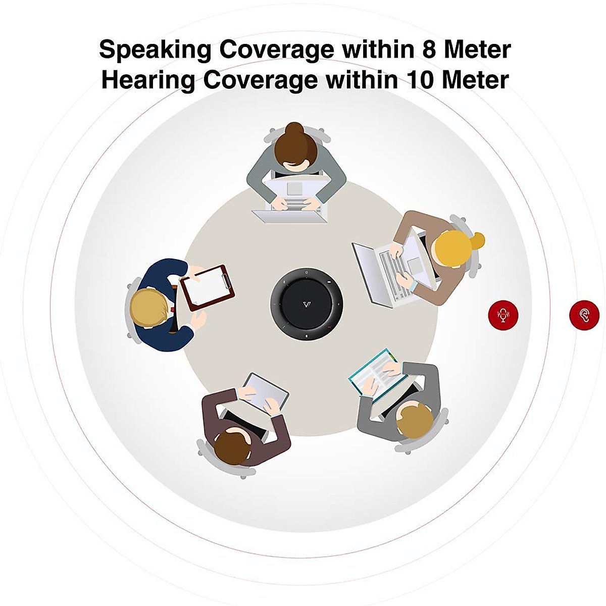 AV Access USB/Bluetooth Speakerphone Full-Duplex Audio, 4 AI Mics Beamforming, 8 Meter 360°Voice Pickup, Loud & Clear, Echo Cancellation, for Skype Zoom Conference Calls