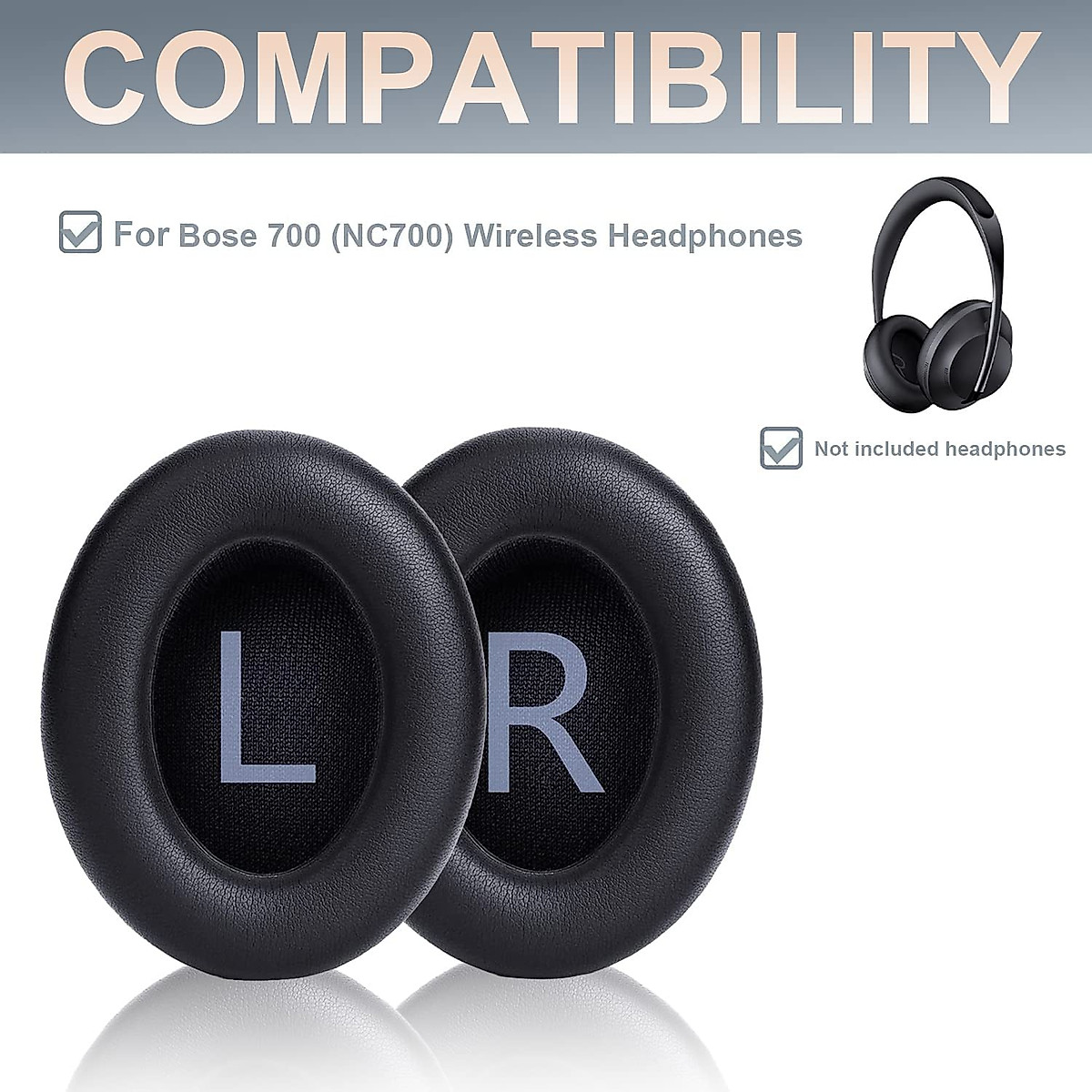 Replacement Ear Pads Protein PU Leather Ear Cushion Compatible with Bose Noise Cancelling Headphones 700 (Black)