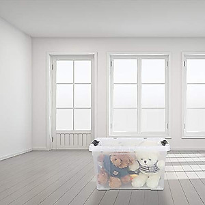 Tstorage 40 Quart Clear Plastic Storage Box with Lid and Wheels, Large Storage Bin, 4 Packs