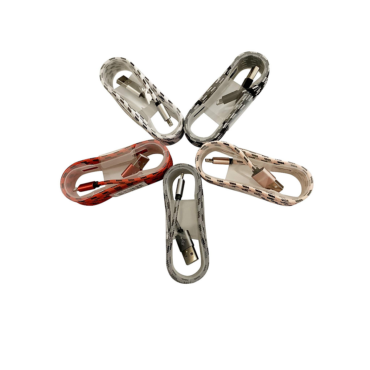 (50-Packs) Unicorn's Premium USB Cables Compatible with iPhone Plug Charging Cable + Sync (5Ft/1.5M) Nylon Braided Wholesale Bulk Lot