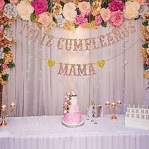 Helewilk Feliz Cumpleaños Mama Banner/Spanish Happy Birthday Mom Banner/Mexican Fiesta Theme Mom' Birthday Mother's Day Party Decorations/Rose Gold Glitter