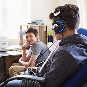 Gaming Headset - Chououkiu Headset Gaming Headphone for Xbox One, PS4, PC, Surround Sound Over Ear Headphones with Noise Cancelling Mic, LED Light Bass Surround Soft Memory Earmuffs (Blue)