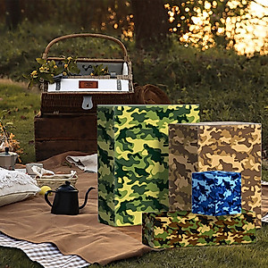 Lide Road Camo Wrapping Paper Set, 12 Sheets Army Wrapping Paper for Birthday Veterans Day 4 Style Green Blue Camouflage Gift Wrap for Veterans Day Paper Decorations 20'' x 27''