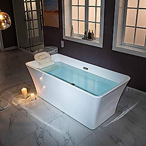 WOODBRIDGE 59"Freestanding White Acylic Soaking Bathtub with Drain Kit and Floor Mount Tub Filler in ORB,BTA1509 -ORB-Drain &O+F0010ORBVT
