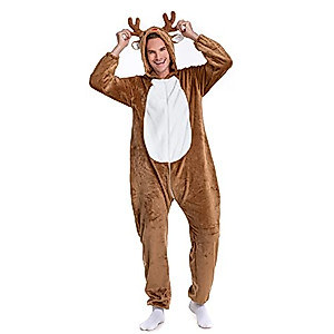 HSCTEK Reindeer Onesie Adult, Christmas Onesie Pajamas Women Men, Family Deer Costume Teen XX-Large