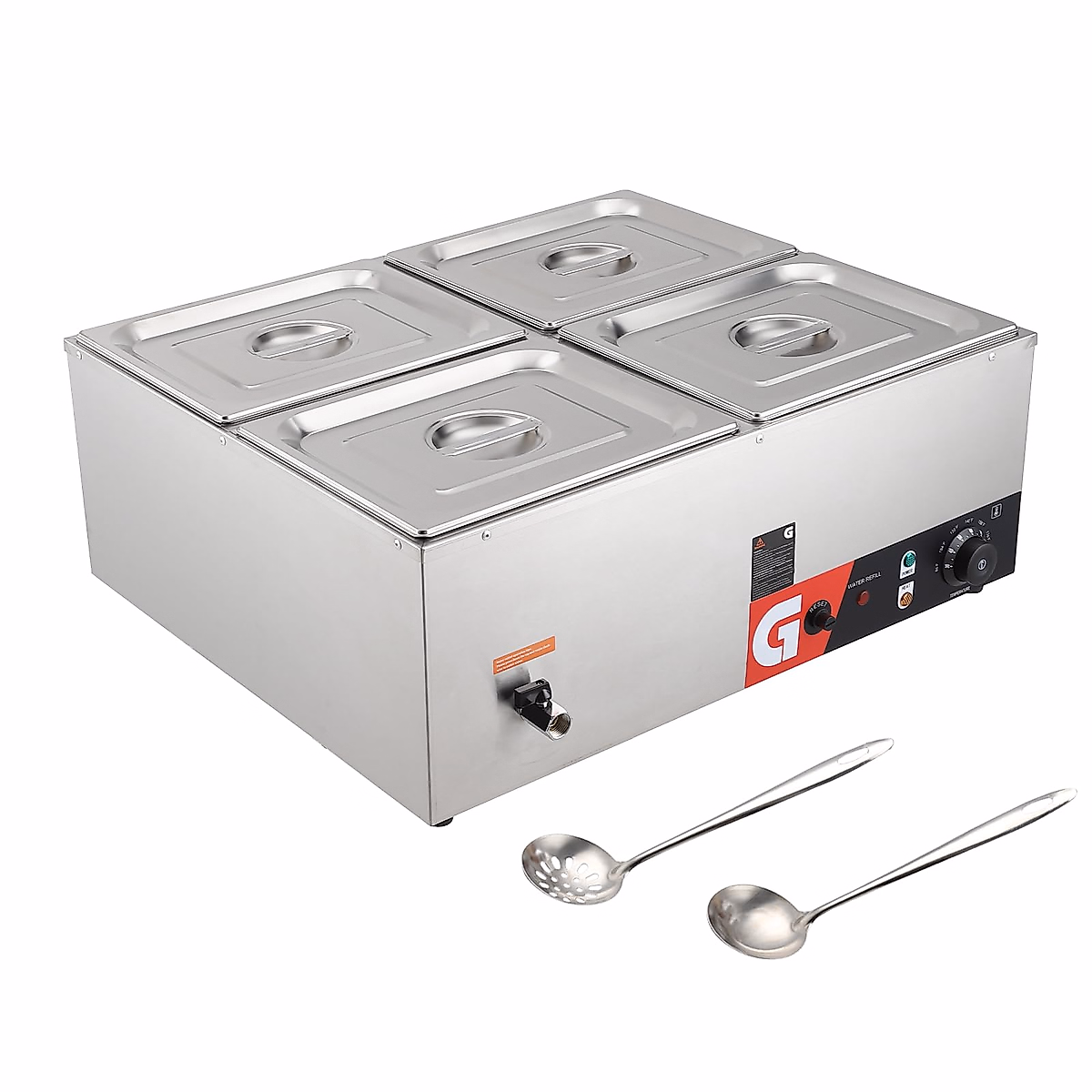 Takywep 4 Pans Commercial Food Warmer - 4 x 10.5QT, 1200W Electric Steam Table, Professional Countertop Stainless Steel Buffet Bain Marie, 86-185°F Temp Control, Ideal for Catering and Restaurants