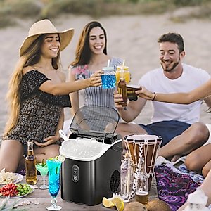 Nugget Countertop Ice Maker with Soft Chewable Pellet Ice, Pebble Portable Ice Machine, 34lbs Per Day, Self-Cleaning, Sonic Ice, One-Click Operation, for Kitchen,Office Stainless Steel Black