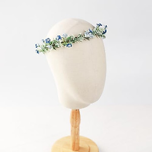 KorViSHOW Handmade Blue Flower Crown Green Leaf Headdress for Women Girls Flower Headband Bridal Headpiece Fairy Wreath for Birthday Party Festival Cosplay