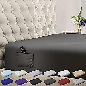 DREAMCAREFitted Sheet - Fits up to 15 inch Mattress - Deep Pocket Cal King Sheets - Hotel Luxury - Shrinkage & Fade Resistant - 1 Fitted Sheet Only (Grey)