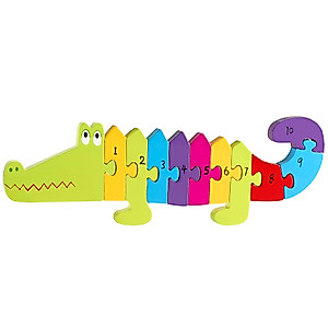 Orange Tree Toys: Crocodile Number Puzzle - 11 Piece Wooden Animal Shaped Puzzle, Learn Numbers 1-10, Colorful Educational Toy, Toddlers & Kids Age 1+