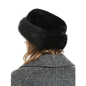 Soul Young Women's Leopard Faux Fur Hat with Fleece and Elastic for Winter(One Size,Black)