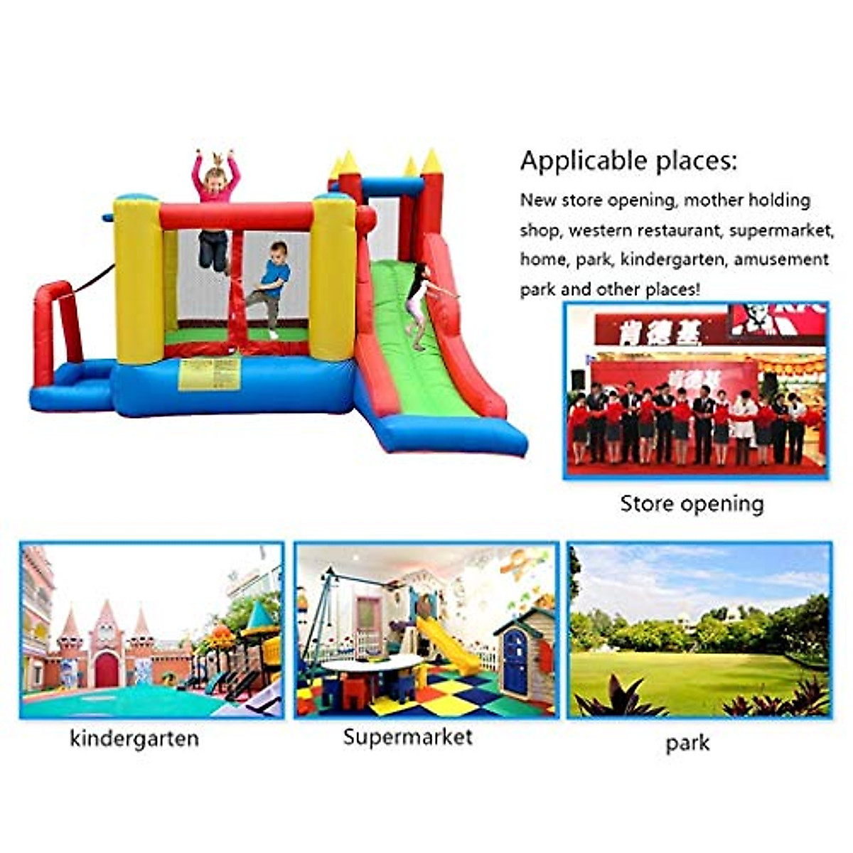 Inflatable Castle,Children's Trampoline Slide Small Home Castle Kindergarten Indoor and Outdoor Toy Playground,Colors,340 280 205cm