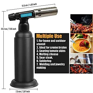 Butane Torch, JUN-L Big Blow Torch Refillable Cooking Torch Lighter, Adjustable Flame for Desserts, BBQ, Soldering with Safety Lock (Butane Gas Not Included) (Black)