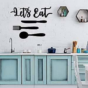 Yerliker 5 Pieces Let's Eat Sign, Wooden Fork Spoon Knife Sign Wall Decor, Rustic Cutout Eat Kitchen Decor for Home Dining Living Room Bar Cafe Restaurant (Black)