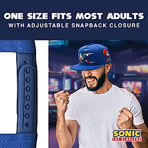 Sonic The Hedgehog Baseball Cap, Adult Adjustable Snapback Baseball Hat with Flat Brim, Allover Royal, One Size