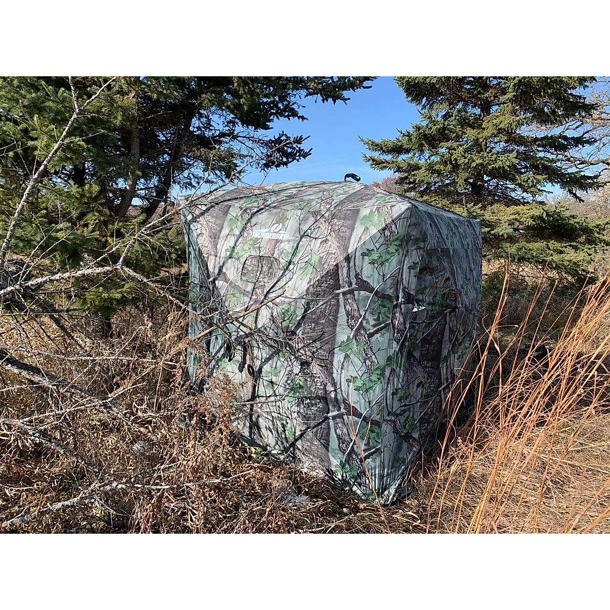 THUNDERBAY See Through Hunting Blind Combo with 2 Chairs, 3 Person Pop Up Ground Blinds 180 Degree, 300D Durable Hunting Tent for Deer & Turkey Hunting (Camouflage), Floor Space 62" x 62"