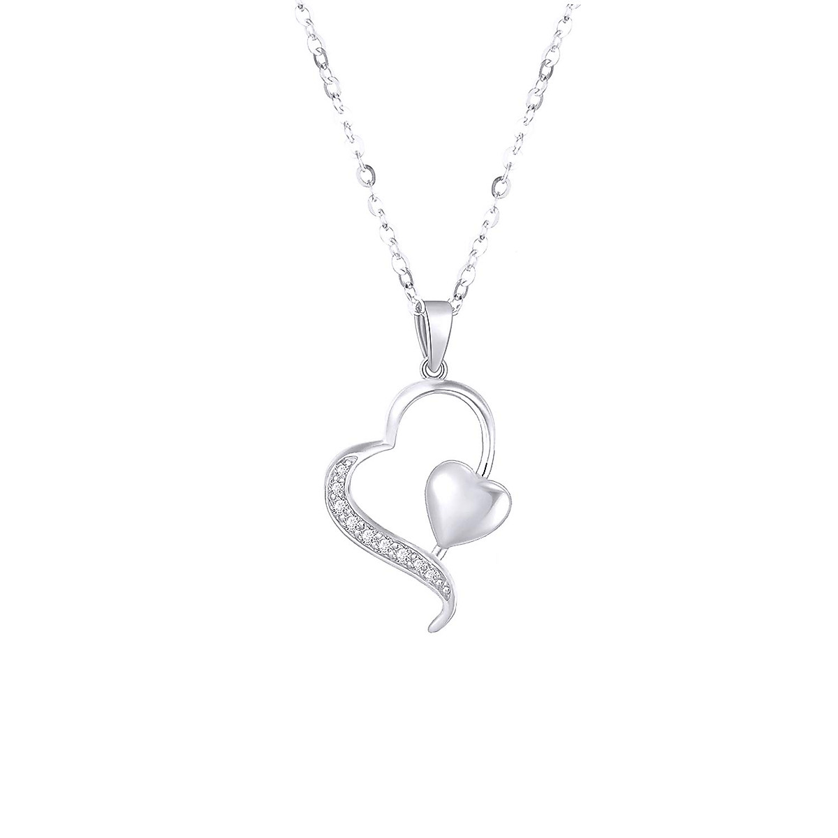 14k White Gold Diamond Heart Pendant Necklace for Women, Fine Anniversary Jewelry for Wife/Girlfriend, Love Gifts for Her (0.1ct), 16+1+1 Inch