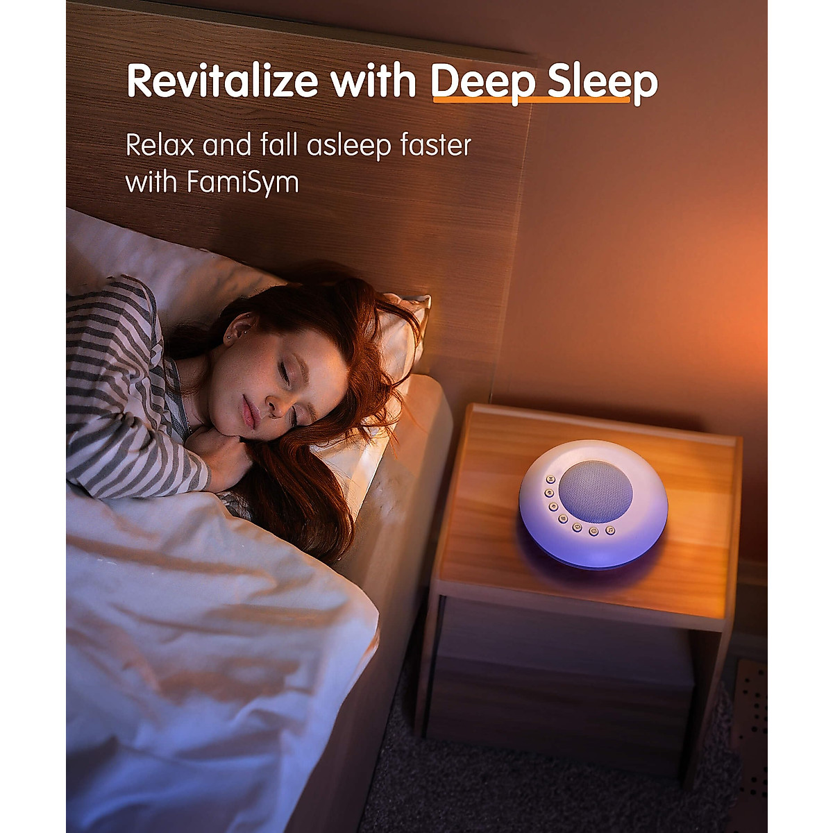 FamiSym White Noise Sound Machine,28 Soothing Natural Sounds 32 Level Volume 3 Timer Memory Function,Rechargeable Battery,Sleep Sound Machine for Baby Kids Adults