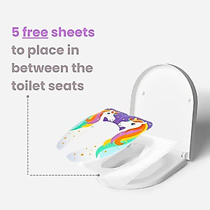 UNI BOO BOO Travel Potty Seat - Portable and Foldable Toddler Kids Toilet Training Seat for All Toilets - with Splash Guard and Rubber Pads - Free Kids Travel Bag for Boys and Girls (Unicorn)