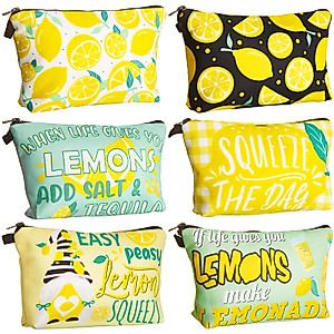 Reginary 6 Pcs Makeup Bags Purse Travel Cosmetic Pouch Waterproof Multifunction Makeup Pouch with Zipper Toiletry Bag Pencil Case Organizer Makeup Accessories for Women Girls Teenagers (Lemon Style)