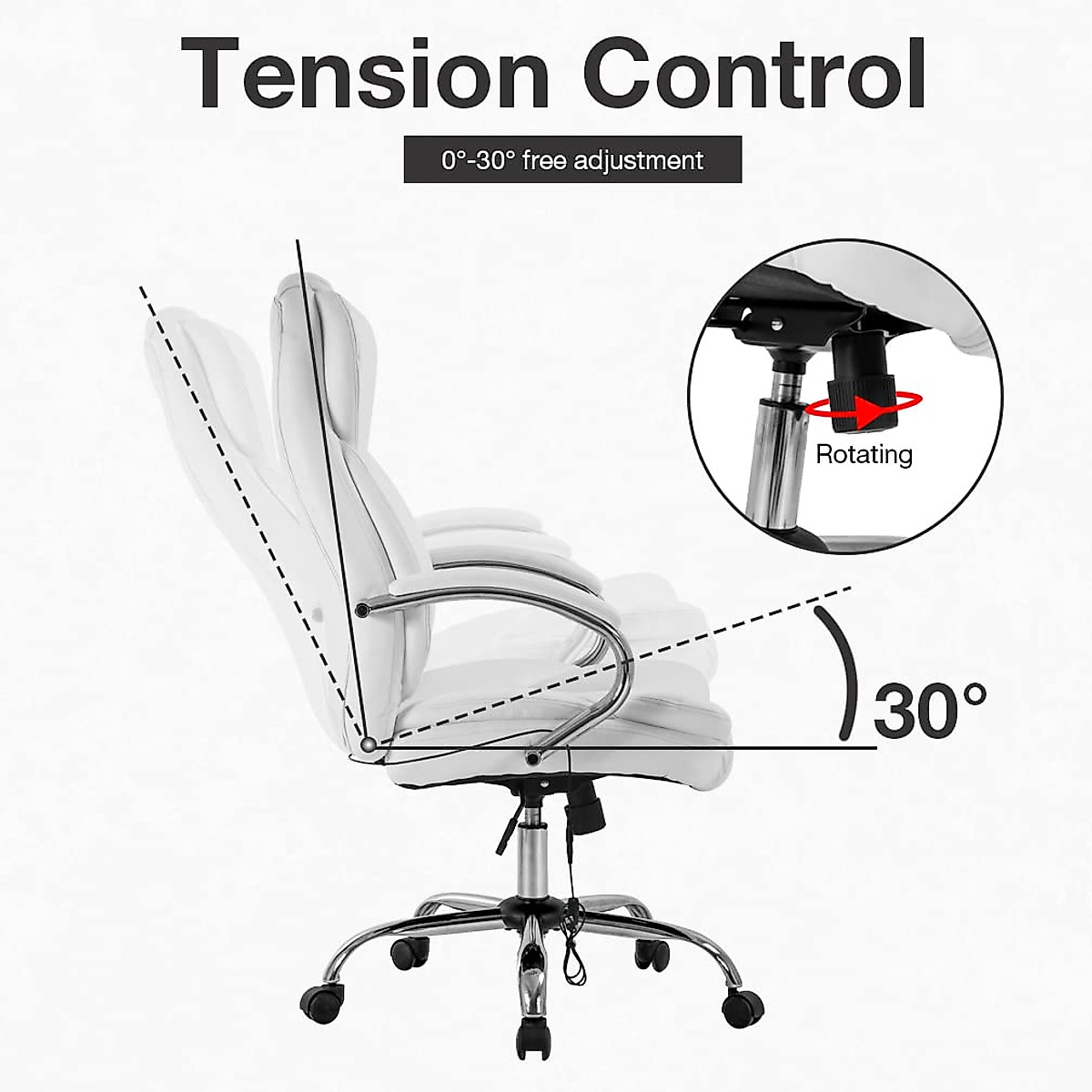 BestOffice Executive Task Rolling Swivel Lumbar Support for Home Office, White PU Leather Massage Ergonomic Desk Chair
