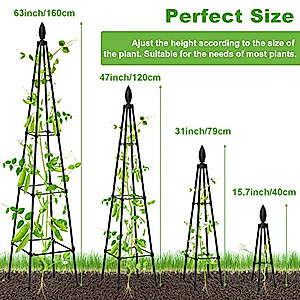 Garden Trellis for Climbing Plants Outdoor, deaunbr Plant Support Tower Obelisk Trellis 63'' Garden Trellises for Vines, Flowers, Indoor Potted Plant, Rose, Cucumber, Tomato, Pea, Clematis (1 Pack)
