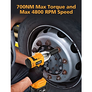 VTEK Brushless Impact Wrench 1/2 Inch Cordless Impact Wrench,Max Torque 700N.m Impact Gun 515 ft-lbs for Car Tiers