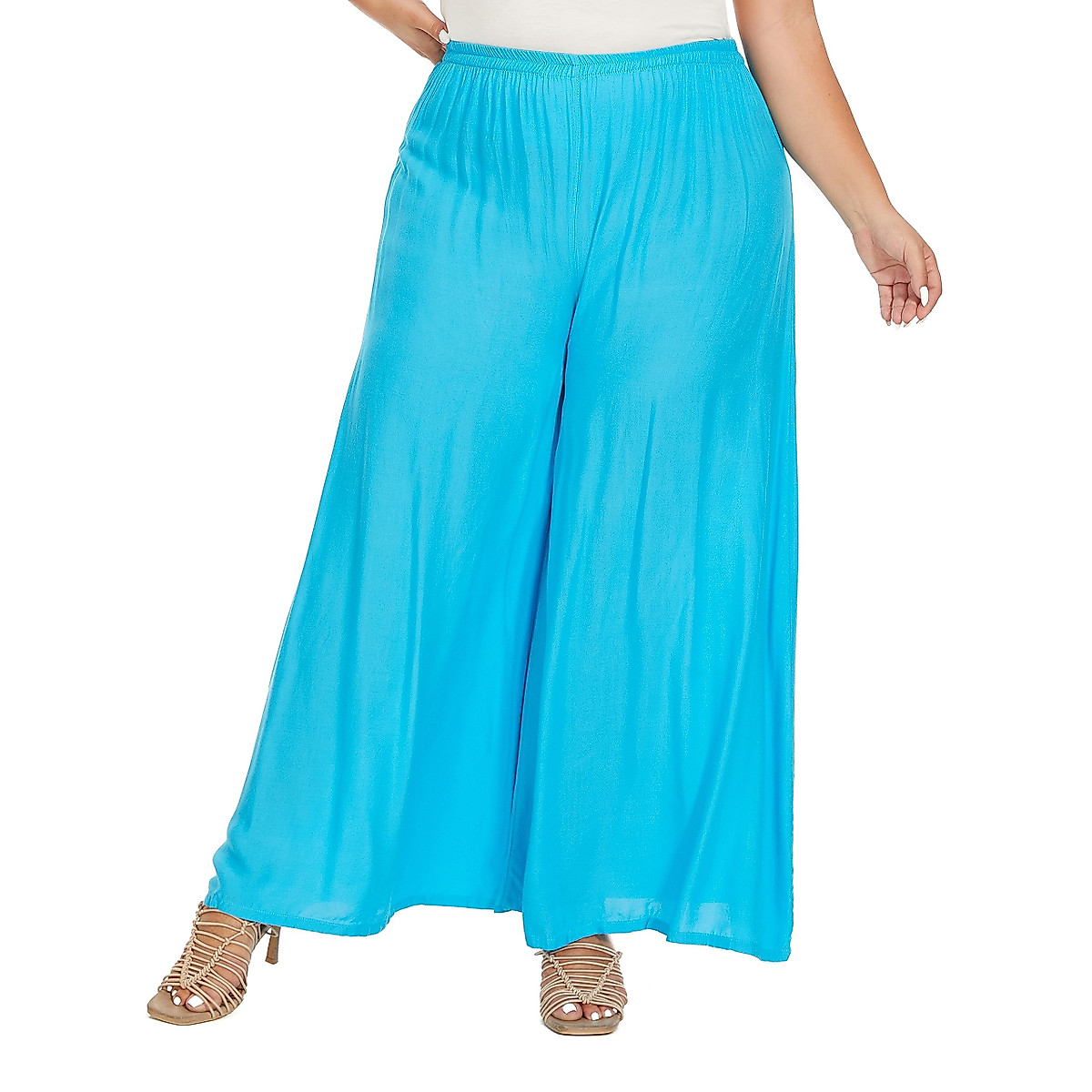 Beautybatik Black Solid Rayon Women Flowy Loose Palazzo Wide Leg Flare Pants Trouser Plus Size 2X