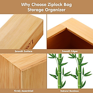 Lossey Ziplock Bag Organizer for Drawer, Food Storage Bags Organizer, Plastic Bag Organizer, Bamboo Reusable Baggies Dispenser Container for Gallon Quart Sandwich Snack Quart Slider Sizes
