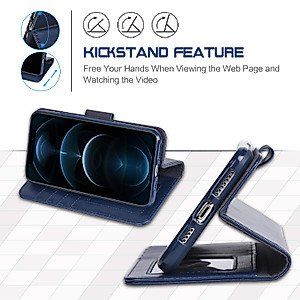 Arae Compatible with iPhone 12 Pro Max Case Wallet Flip Cover with Card Holder and Wrist Strap - Blue