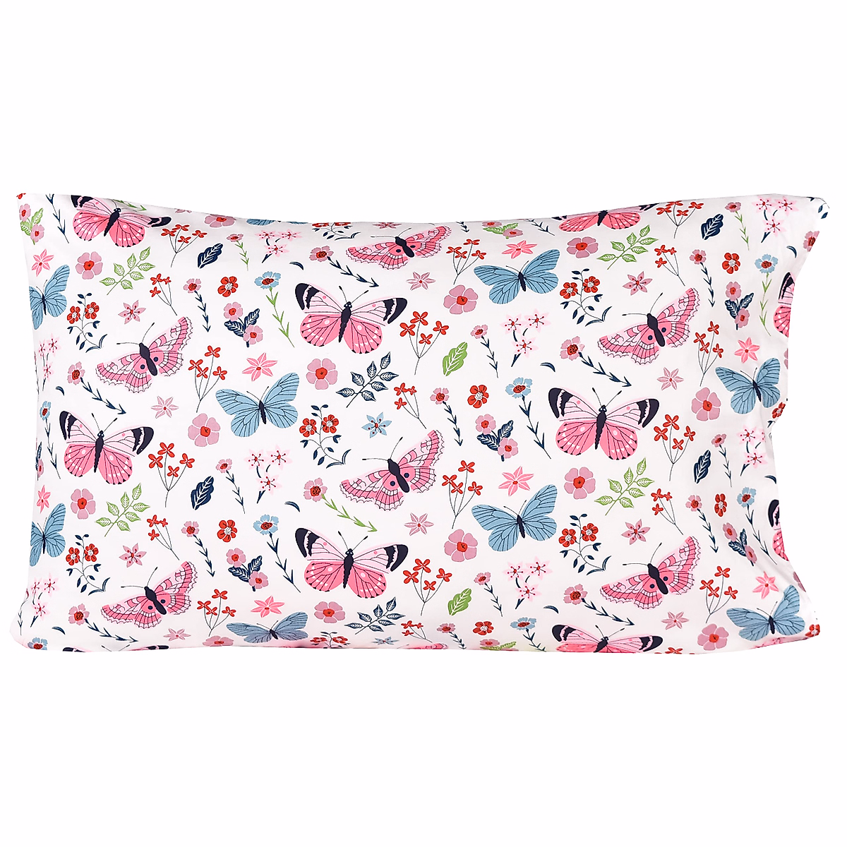 Scientific Sleep Butterfly Pink Flower 100% Cotton Cozy Fun Twin Bed Sheet Set, Flat Sheet & Fitted Sheet & Pillowcase Kids Boys Girls Bedding Set