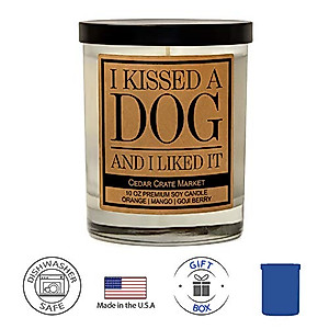 I Kissed A Dog and I Liked It, Kraft Label Scented Soy Candle, Orange, Mango, Goji Berry, 10 Oz. Glass Jar Candle, Made in The USA, Decorative Candles, Funny and Sassy Gifts