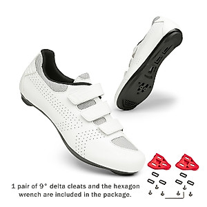 Honosuker Women Men Delta Cycling Shoes Compatible with Peloton Indoor Spinning Class Outdoor Road Bike Bicycle Shoes White