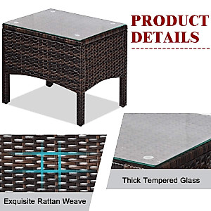 RELAX4LIFE 3-Piece Patio Furniture Set, PE Rattan Wicker Outdoor Conversation Set w/Glass Top Coffee Table & Thick Cushions for Deck Porch Balcony Garden, Bistro Table and Chairs Set of 2 (Red)