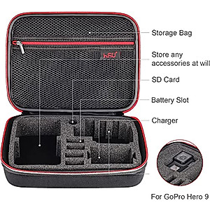 HSU Middle Protective Carrying Case for GoPro Hero 11, 10, 9, 8, Hero 7 Black, Hero 6,5, 4, LCD, Black, 3+, 3, 2 and Accessories, Compact and Safe Action Camera Travel Storage Solution for Adventurers