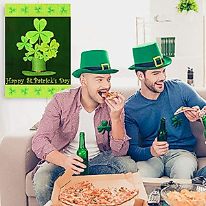 WATINC 2Pcs Happy St. Patrick's Day Garden Flag Burlap Double Sided Clover House Flags Shamrock Indoor Home Flag with Green Hat Pattern Outdoor Three Leaves Decor Flag for Celebration 18.3 x 12.4 In