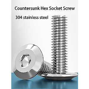 COYOUCO 100 Pcs M4 X 10/12/14/15Mm Metric Hex Socket Countersunk Flat Head Screw Bolts - 304 Stainless Steel,M5*12 100
