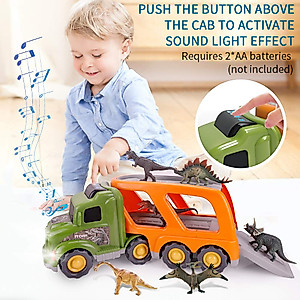 GONGDAO Dinosaur Truck Toy-Toy Truck & 6 Dinosaur Toys, Toys for 3 4 5 6 7 Year Old Boys and Girls Kids Toddlers, Toy Vehicle with Sound & Light, Friction Powered, Ideal Gifts