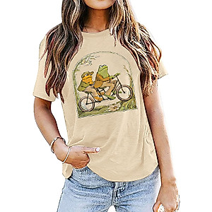 Frog Shirt for Women Classic Book T-Shirt Vintage Graphic Tee Tops Book Lovers Shirt Funny Teacher Shirt (XXL, Apricot)