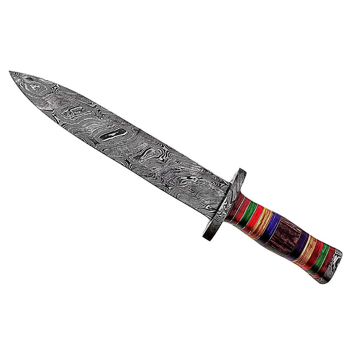 Damascus Steel Hunting Knife - Fixed Blade Knives with Sheath - Firm Grip Handle Made of Rose Wood (MD)