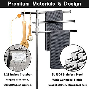 Sayayo Freestanding Towel Rack for Bathroom, 39 Inch Towel Holder for Bathroom Towel Stand Floor with 3 Adjustable Towel Bar, Gunmetal 