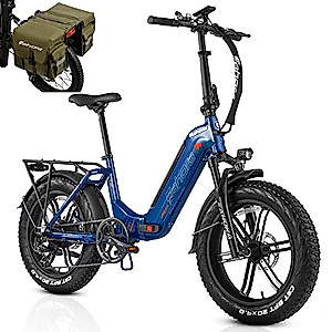 eAhora Electric Bike for Adults 750W/1000W Peak 27Mph BAFANG Motor Urban 20In Fat Tire Folding Electric Bicycle with Lockable Front Suspension, Cruise Control, Shimano 7 Speed Step Thru Ebike