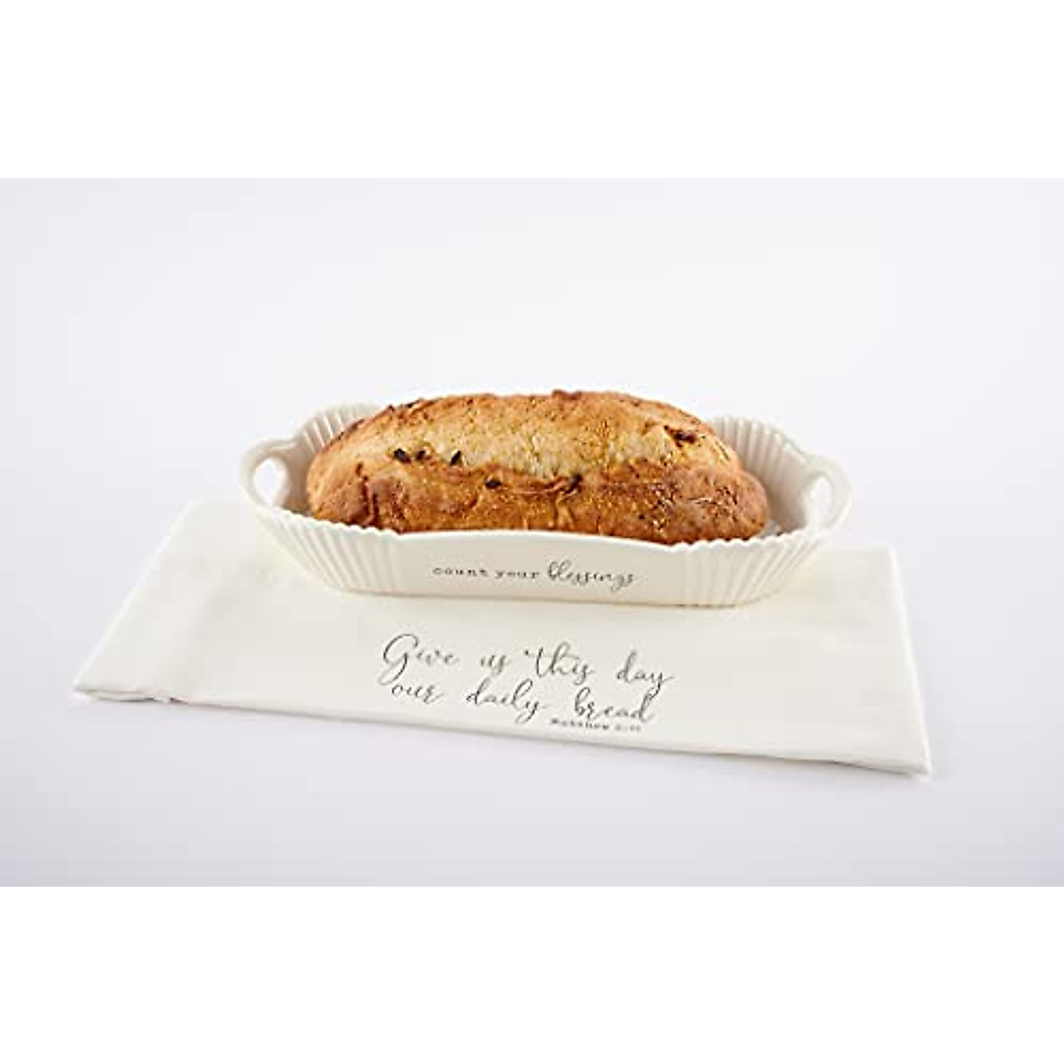 Mud Pie Blessings Bread Bowl and Towel Set, White, Small