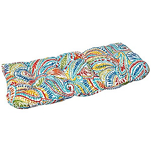 Pillow Perfect 572611 Outdoor/Indoor Ummi Multi Tufted Loveseat Cushion, 1 Count (Pack of 1), Blue