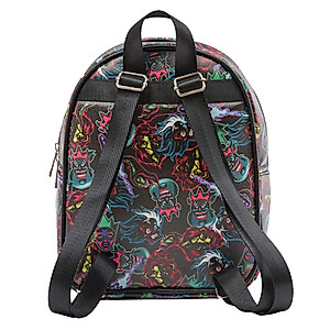 Disney Villains Mini Backpack with Allover Print & Molded Vixen Dangle, 10.5 Inches, Adjustable Straps, Faux Leather