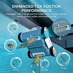 Ofuzzi Cyber 1200 Pro Cordless Robotic Pool Cleaner, Dual Navigation Path, Max.130 Mins Runtime, Stronger Suction Power Pool Robot for Above/In Ground Pools Up to 1076ft² (Orange)